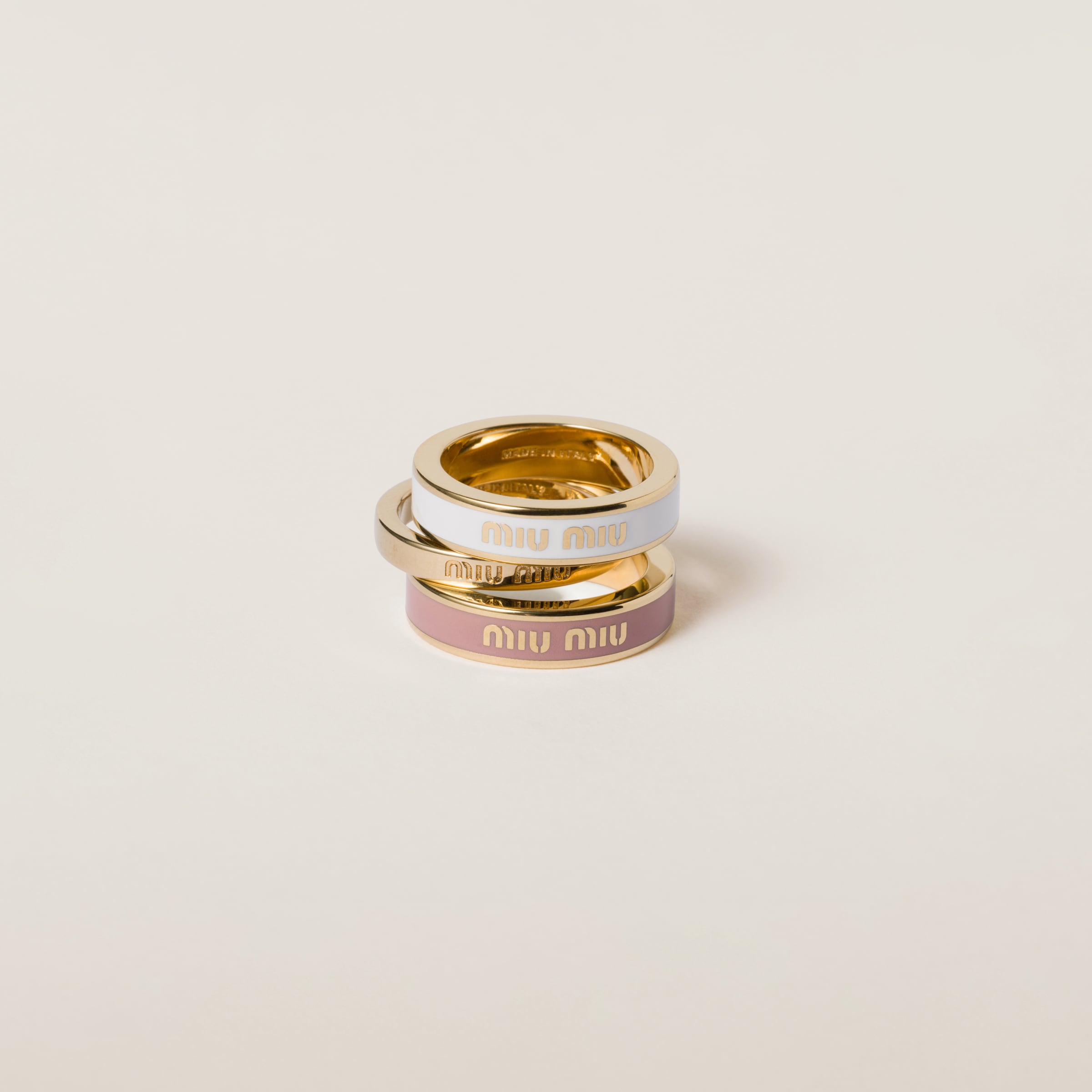 Miu Miu Enameled Metal Rings - White/Gold/Orchid Pink | Editorialist